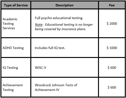 Rates – Lindsay Psychological